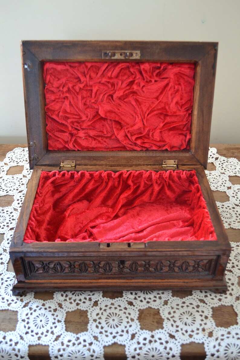Hand Carved Wooden Gun Box Jewelry Box With Key Embroidered - Etsy