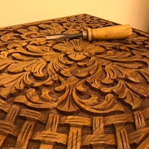Walnut Wood Coffee Table Hand Carved, Square Wooden Traditional Side ...