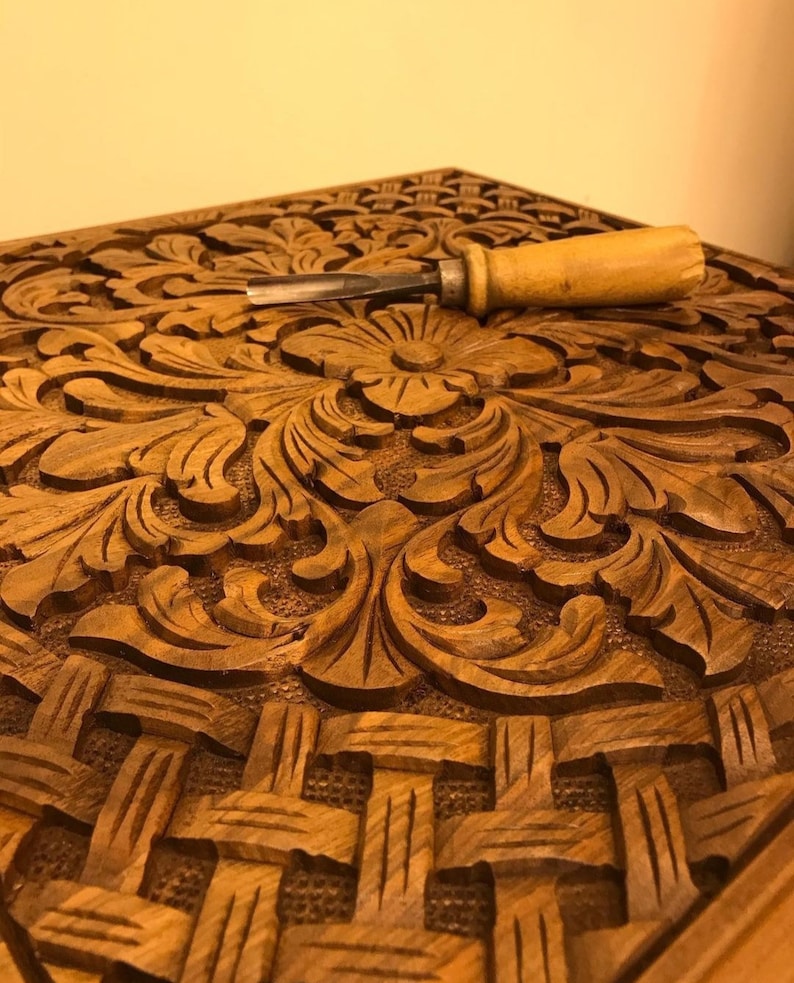 Walnut Carved Coffee Table Square Hand Carved Wooden Side - Etsy