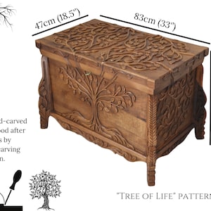 Tree of Life Storage Chest, Walnut Wood Tree Patterned & Carved ...