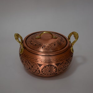 Hand Engraved Copper Pots With Brass Handle, Turkish Traditional Solid ...