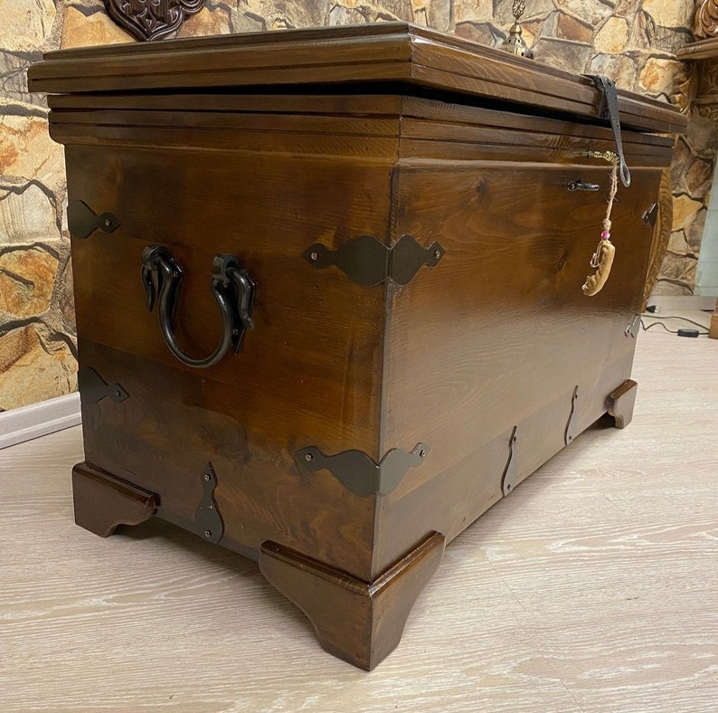 Walnut Wood Chest With Cast Iron Handles Trunk Coffee Table - Etsy