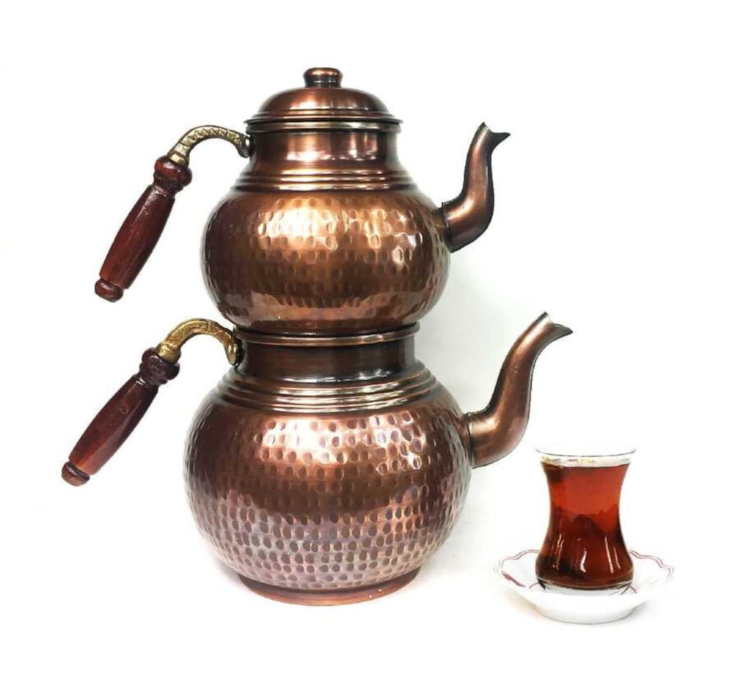 Turkish Copper Teapot With Wooden Handle, Traditional Hammered Copper ...
