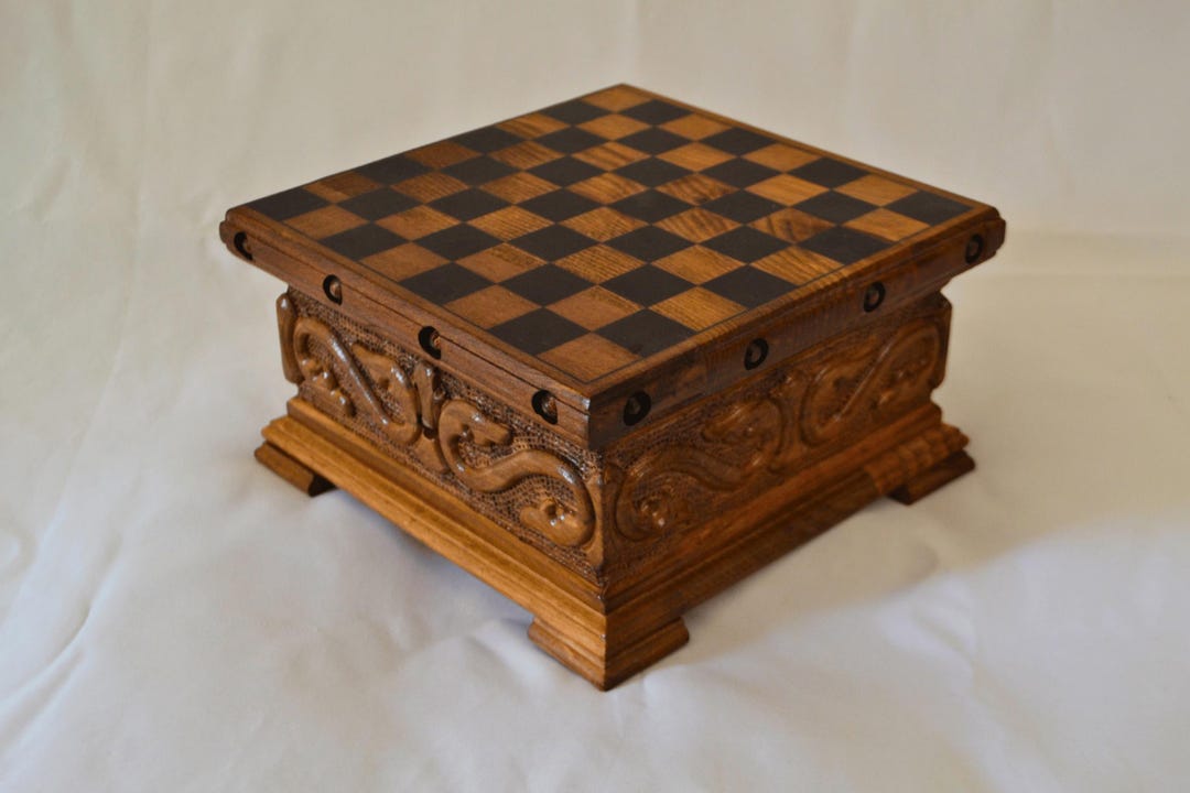 Wooden Chess Storage Box & Board With Hidden Key Compartment and Secret ...
