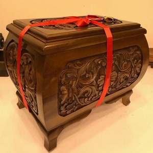 Walnut Wood Storage Chest, Hand Carved Wooden Oval Decorative Coffee ...