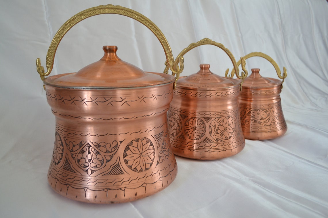 Turkish Copper Yogurt Pot Bucket With Lid and Brass Handle, Antique ...