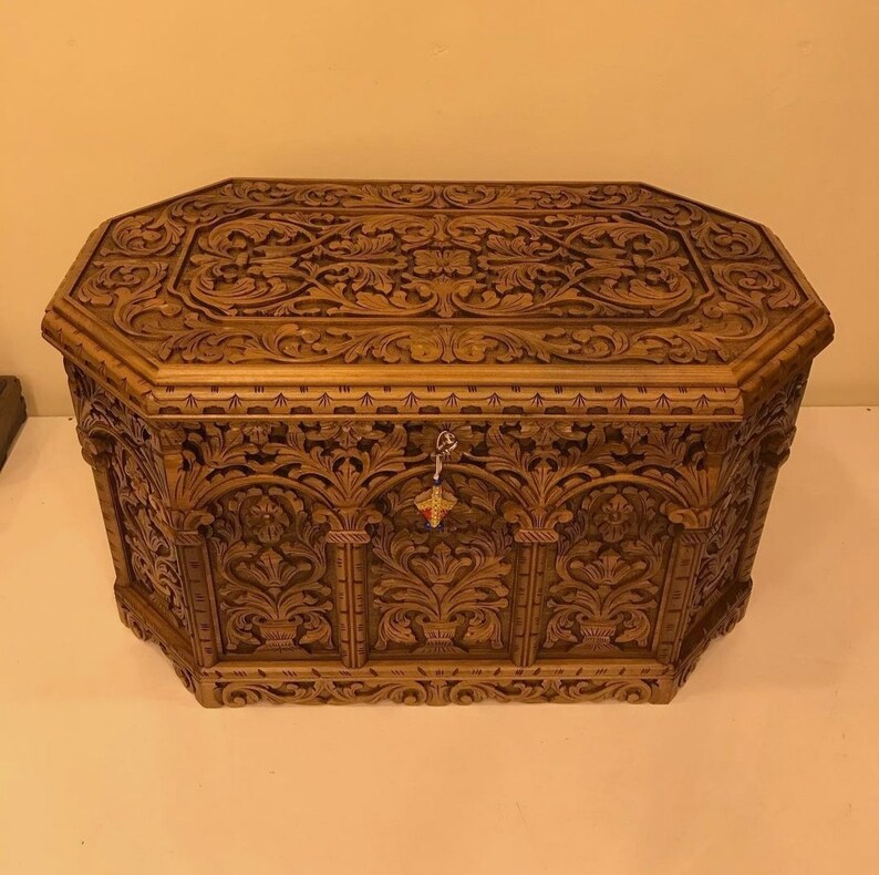 Walnut Wood Large Hope Chest Ottoman Hand Carved Large - Etsy