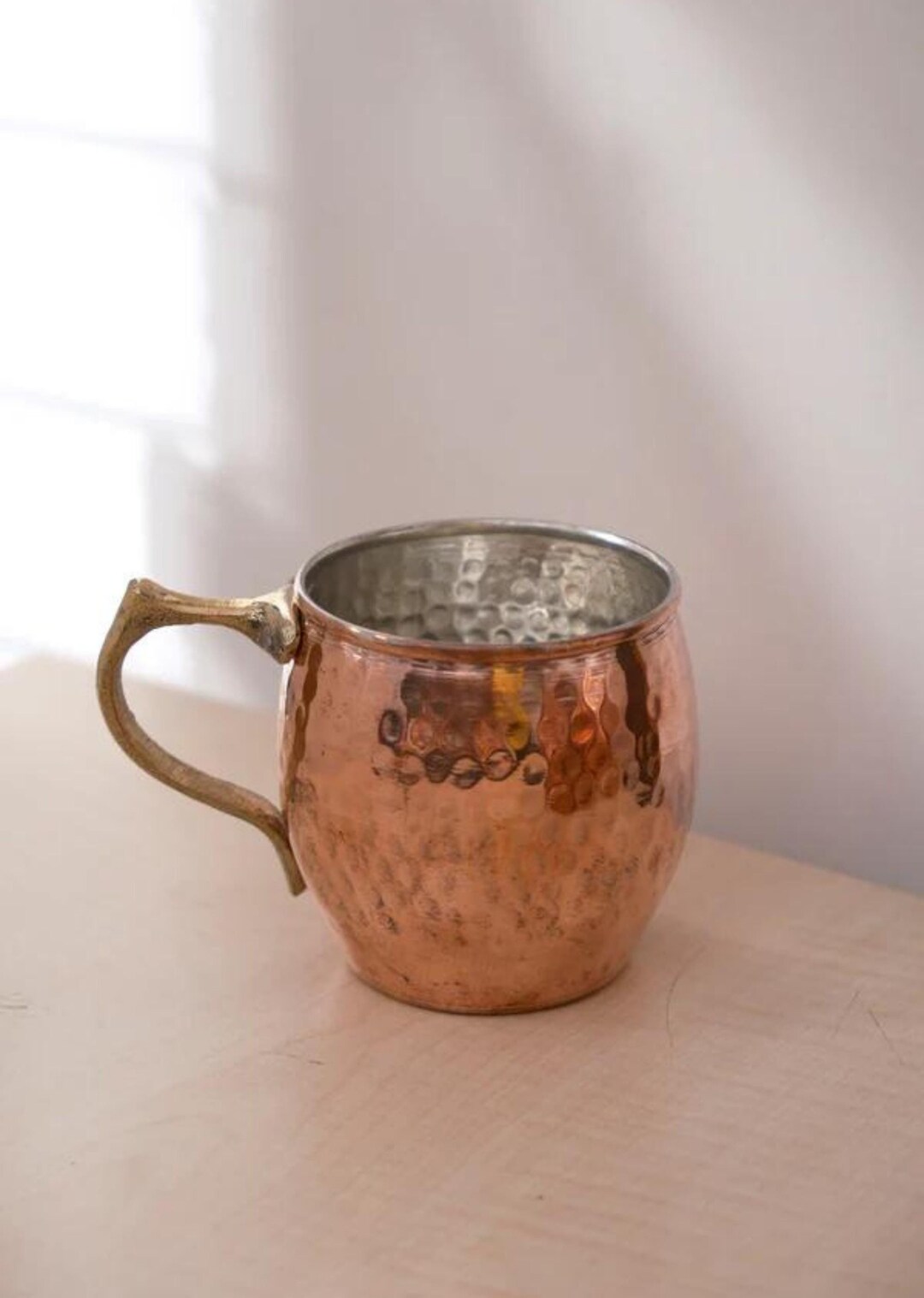 Hammered Solid Copper Mug With Brass Handle, Copper Cold Beverage Glass ...