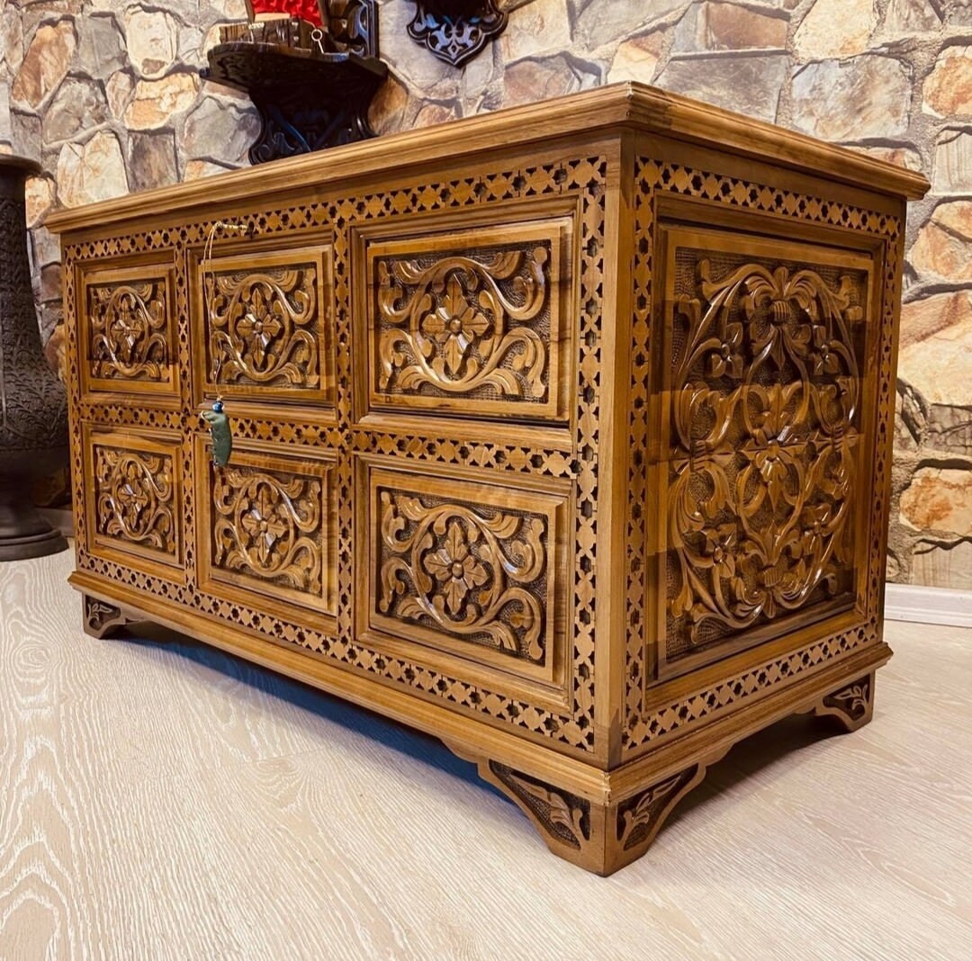 Walnut Wood Storage Chest Hand Carved Decorative Hope Chest - Etsy