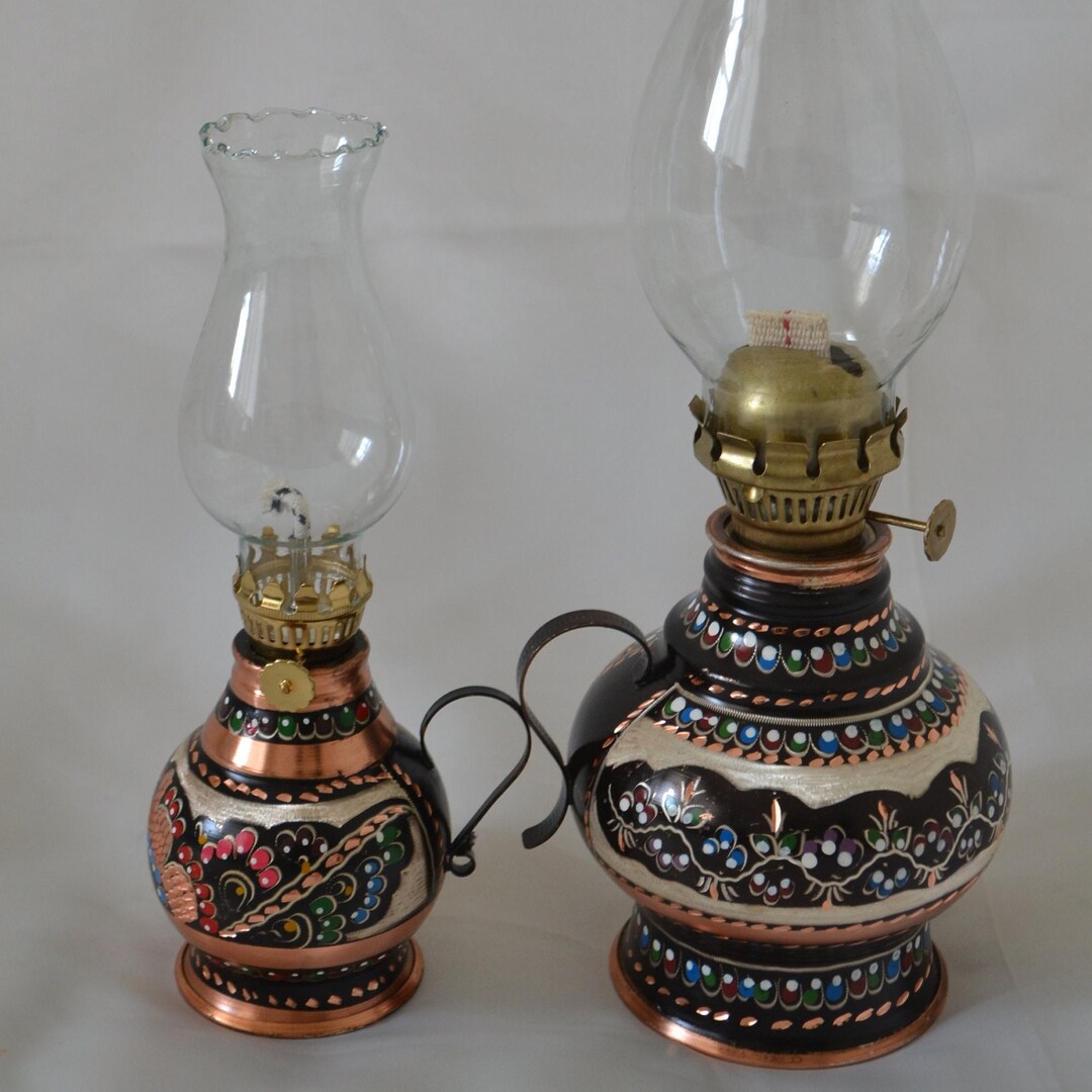 Hand Painted Copper Oil Lamp, Turkish Traditional Decorative Gas Lamp ...