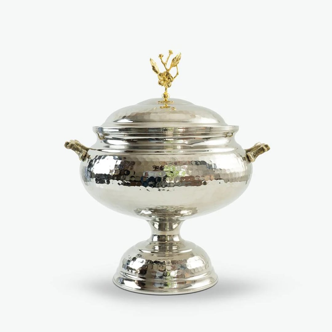 Copper Soup Bowl With Lid and Brass Handles, Anatolia Copper Serving ...