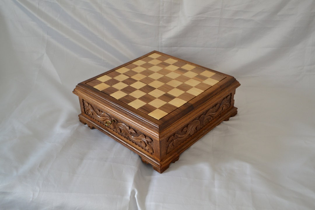 Wooden Chess Box Walnut Hand Carved Wooden Chess Board - Etsy