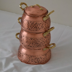 Hand Engraved Copper Cooking Pot With Lid, Traditional Turkish Copper ...