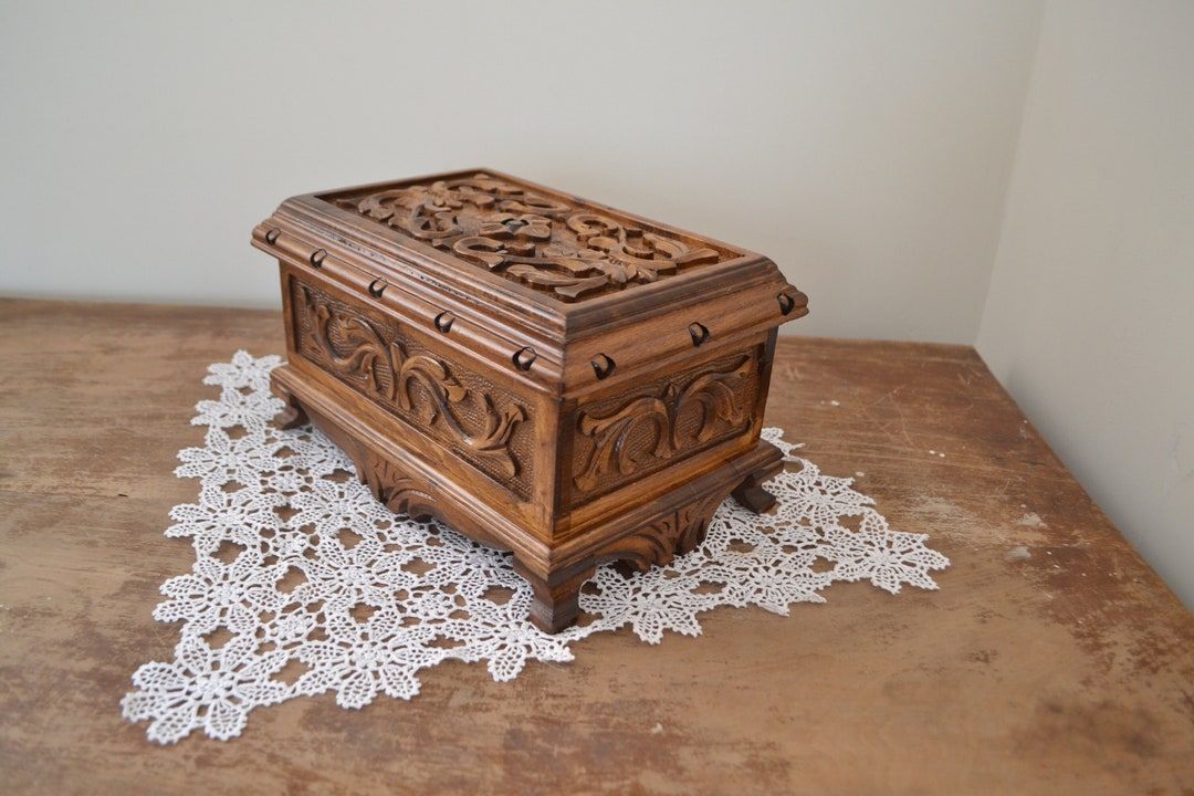 Wooden Lock Box Pedestal Hidden Key Jewelery Chest Ottoman - Etsy