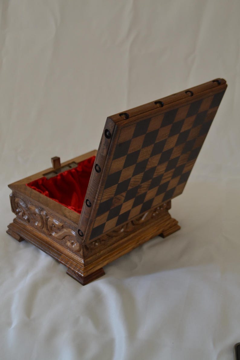 Wooden Chess Storage Box & Board With Hidden Key Compartment and Secret ...