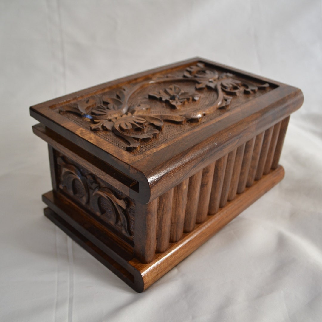 Hand Carved Wooden Puzzle Box With Secret Compartment, Personalized ...
