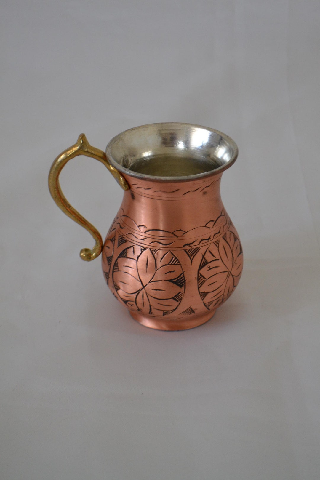 Copper Mug Hand Chisel Engraved , Turkish Traditional Pure Copper Brass ...