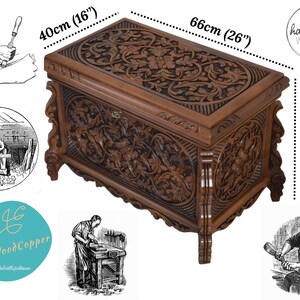 Walnut Wood Coffee Trunk Table, Hand Carved Decorative Storage Chest ...