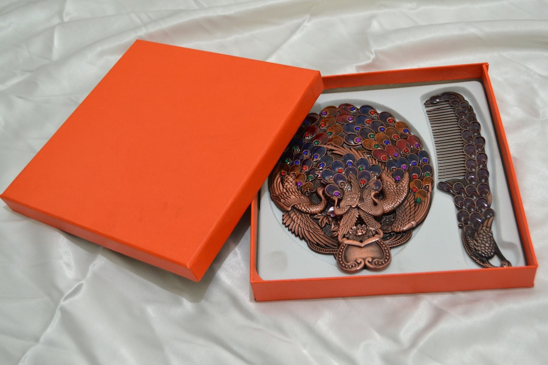 Authentic Foldable Hand Mirror and Comb Set, Decorative Embroidered ...