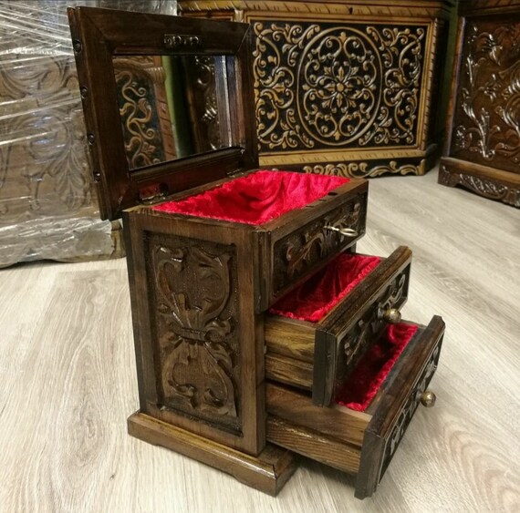 Jewelry and Makeup Chest With Drawers With Mirror Small Chest | Etsy