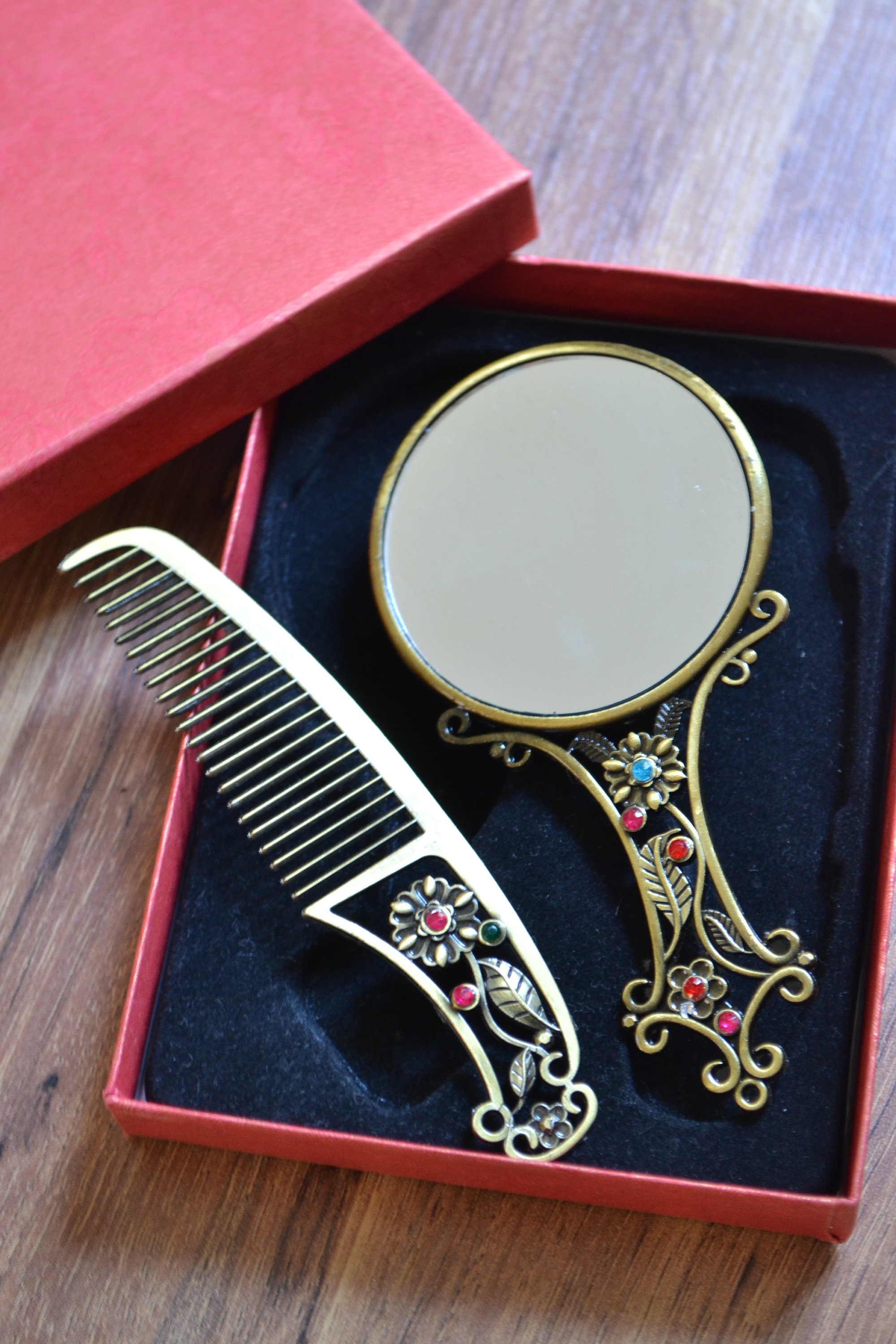 Authentic Hand Mirror and Comb Set Fancy Metallic Mirror - Etsy
