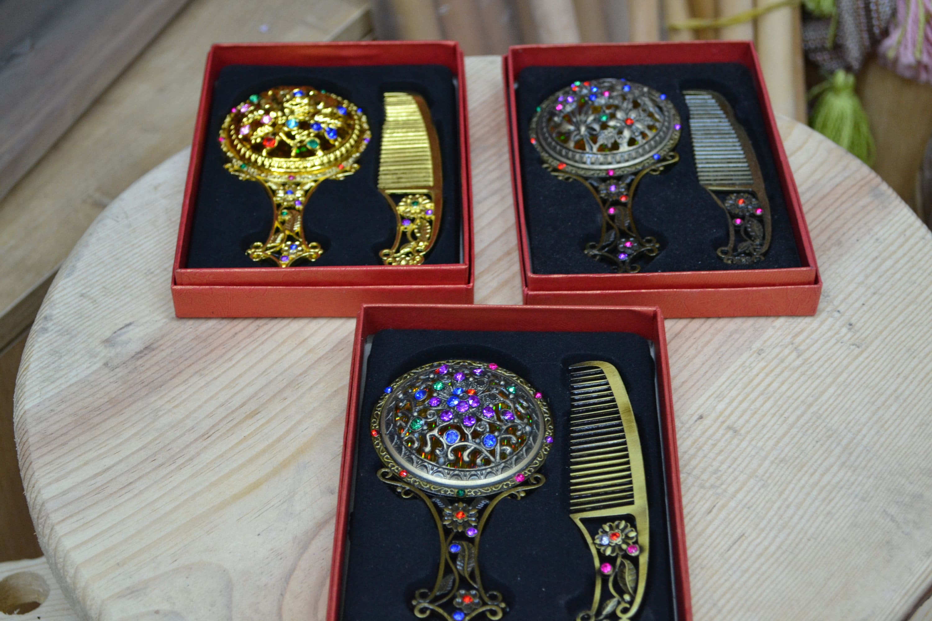 Authentic Hand Mirror and Comb Set Fancy Metallic Mirror - Etsy