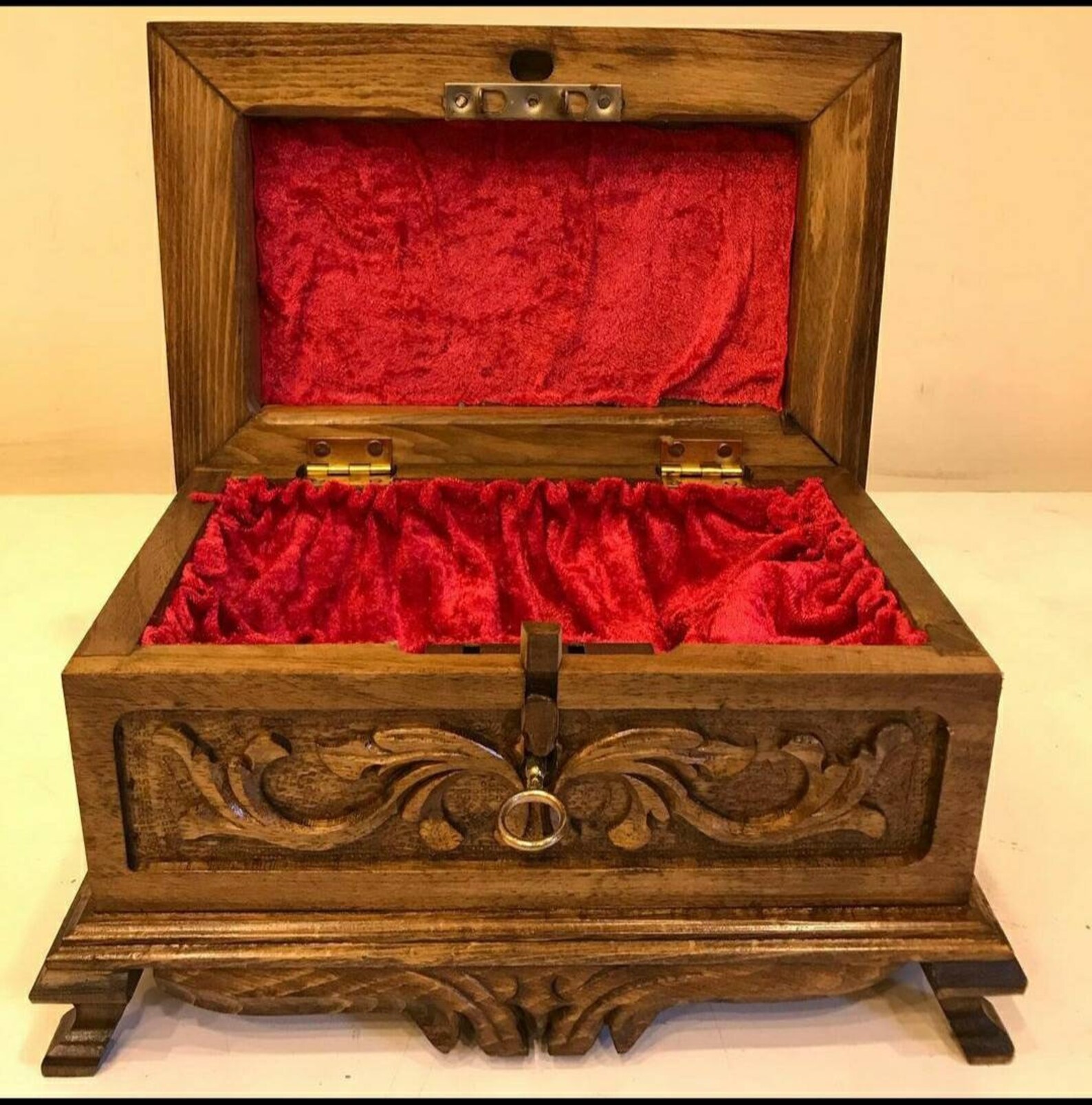 Wooden lock box pedestal hidden key jewelery chest Ottoman | Etsy