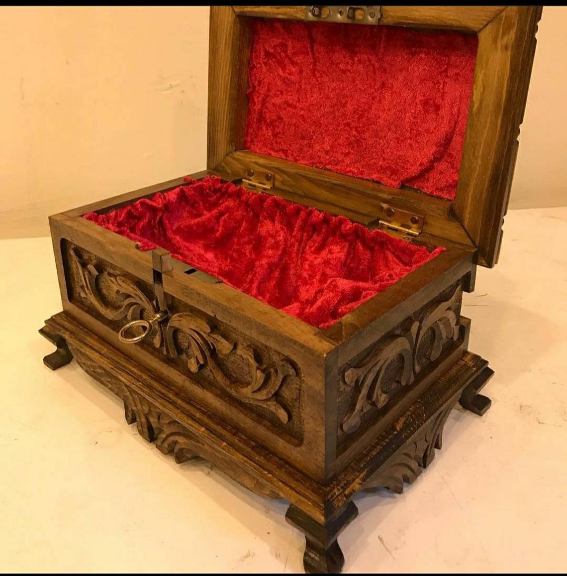 Wooden lock box pedestal hidden key jewelery chest Ottoman | Etsy