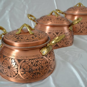 Hand Engraved Copper Cooking Pot With Lid, Traditional Turkish Copper ...