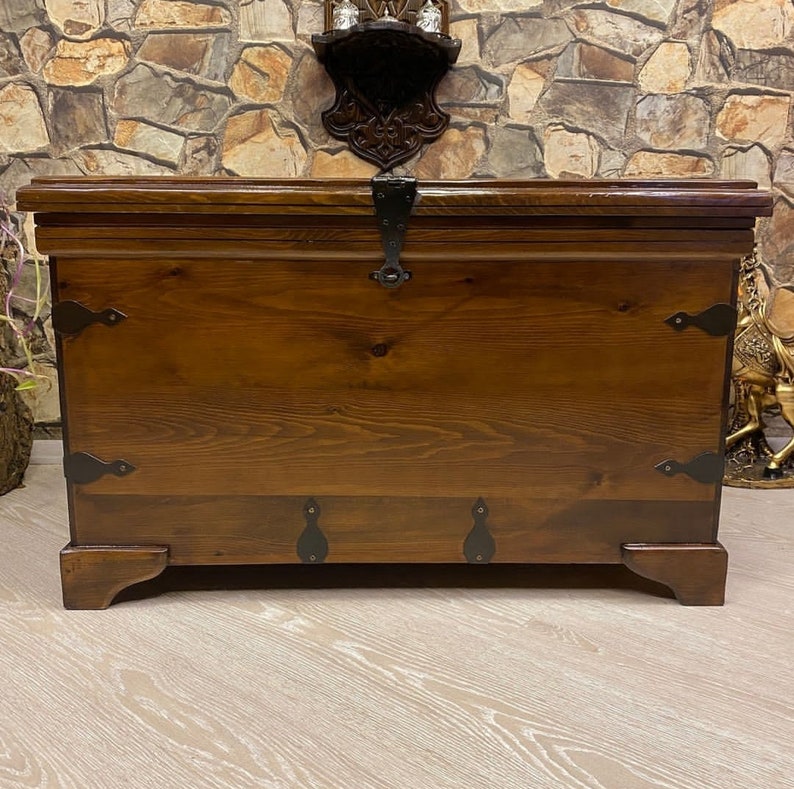 Walnut Wood Chest With Cast Iron Handles Trunk Coffee Table - Etsy