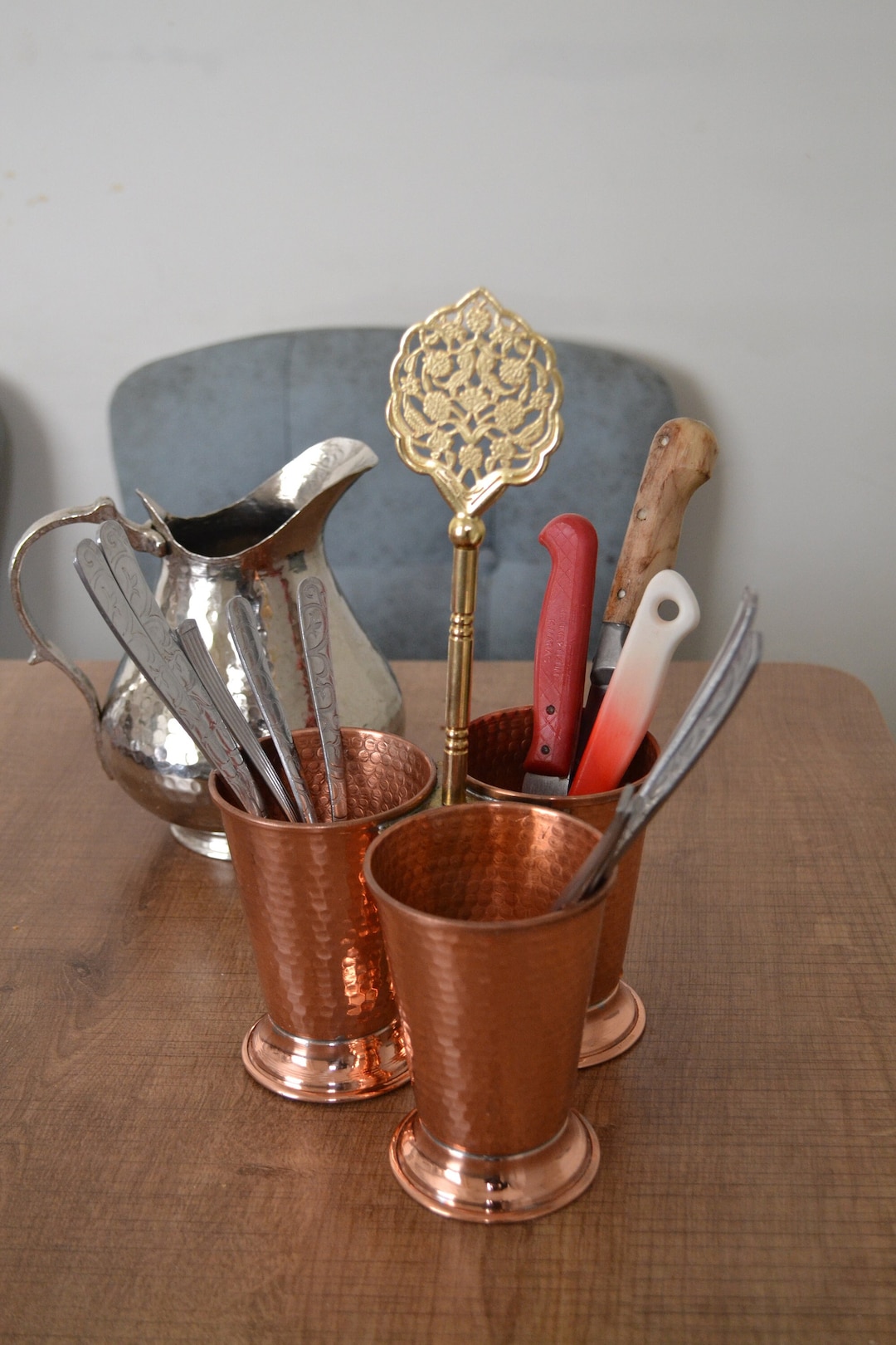 Copper Kitchen Utensil Holder, Hammered Pure Copper Pencil Holder ...