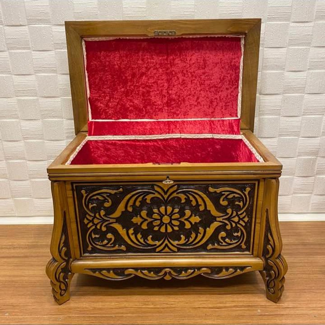 Hand Carved Storage Chest & Box Pine Wood, Turkish Traditional Wooden ...