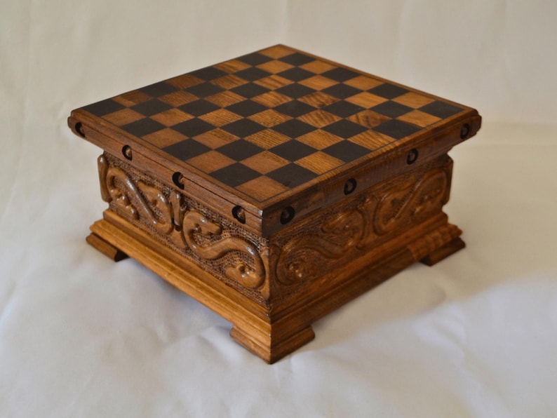 Wooden Chess Storage Box & Board With Hidden Key Compartment and Secret ...