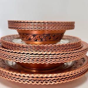 Copper 24 Piece Dinnerware, Hammered Copper Dinner Serving Plates - Etsy