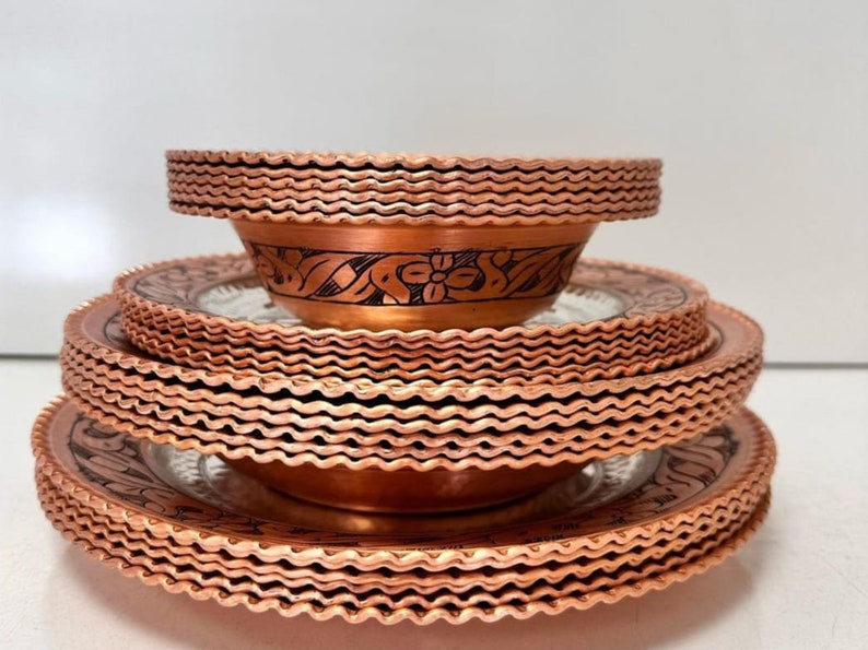Copper 24 Piece Dinnerware, Hammered Copper Dinner Serving Plates - Etsy