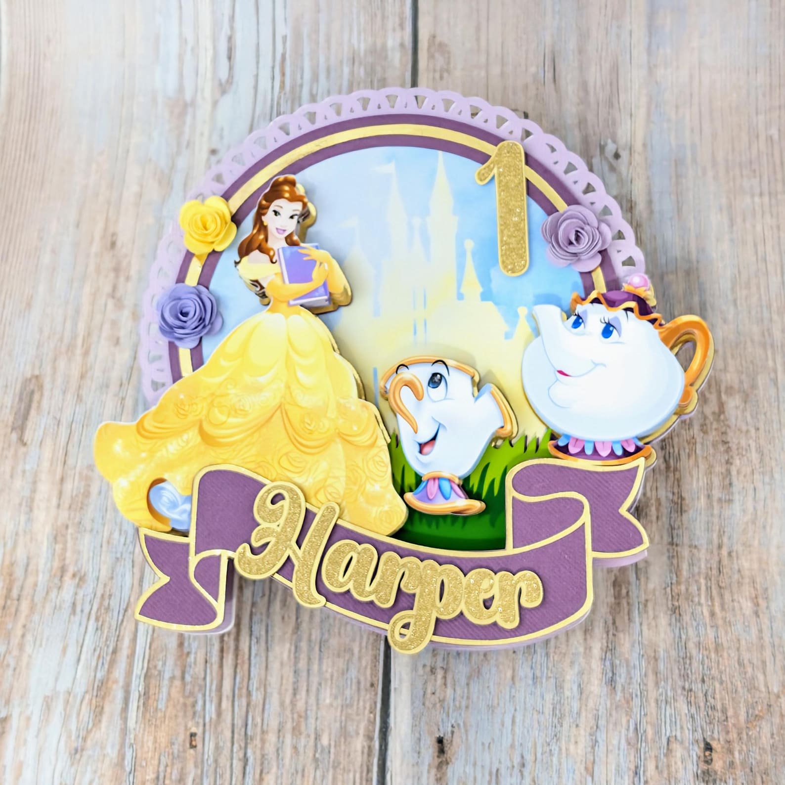 Beauty and the Beast Cake Topper: Personalized Princess Birthday Party ...