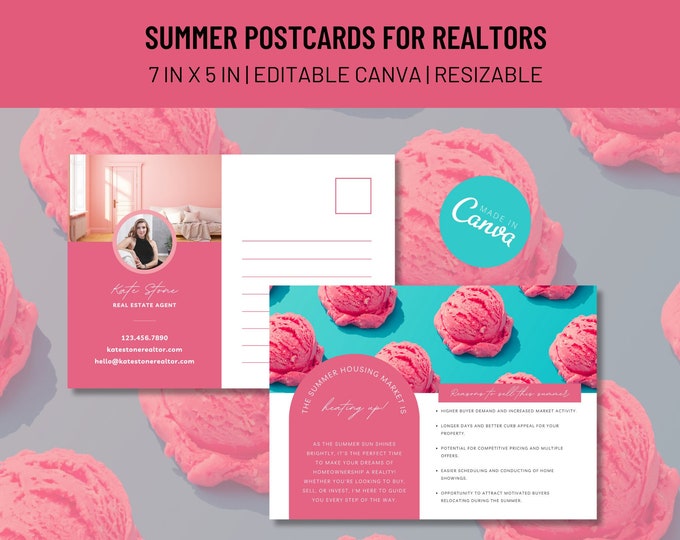 Real Estate Summer Postcard, Pink Summer Real Estate Postcards, Real ...