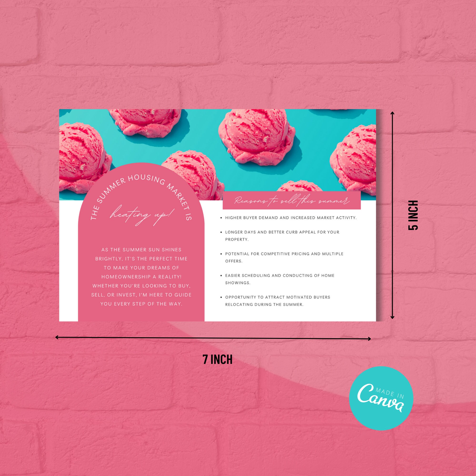 Real Estate Summer Postcard Pink Summer Real Estate - Etsy