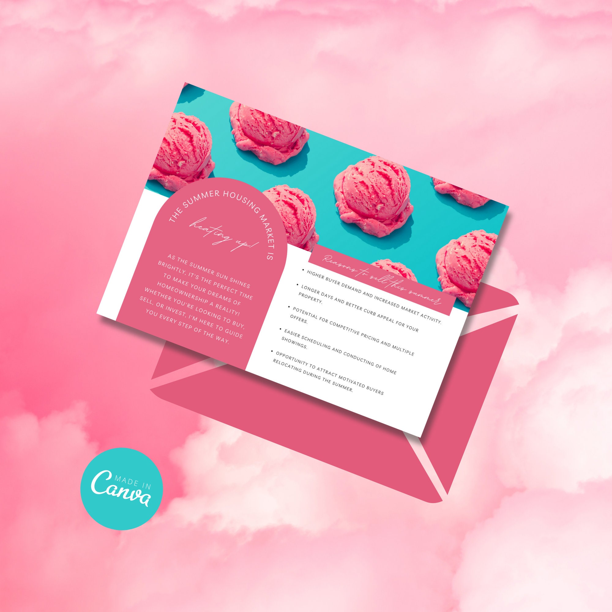 Real Estate Summer Postcard Pink Summer Real Estate - Etsy