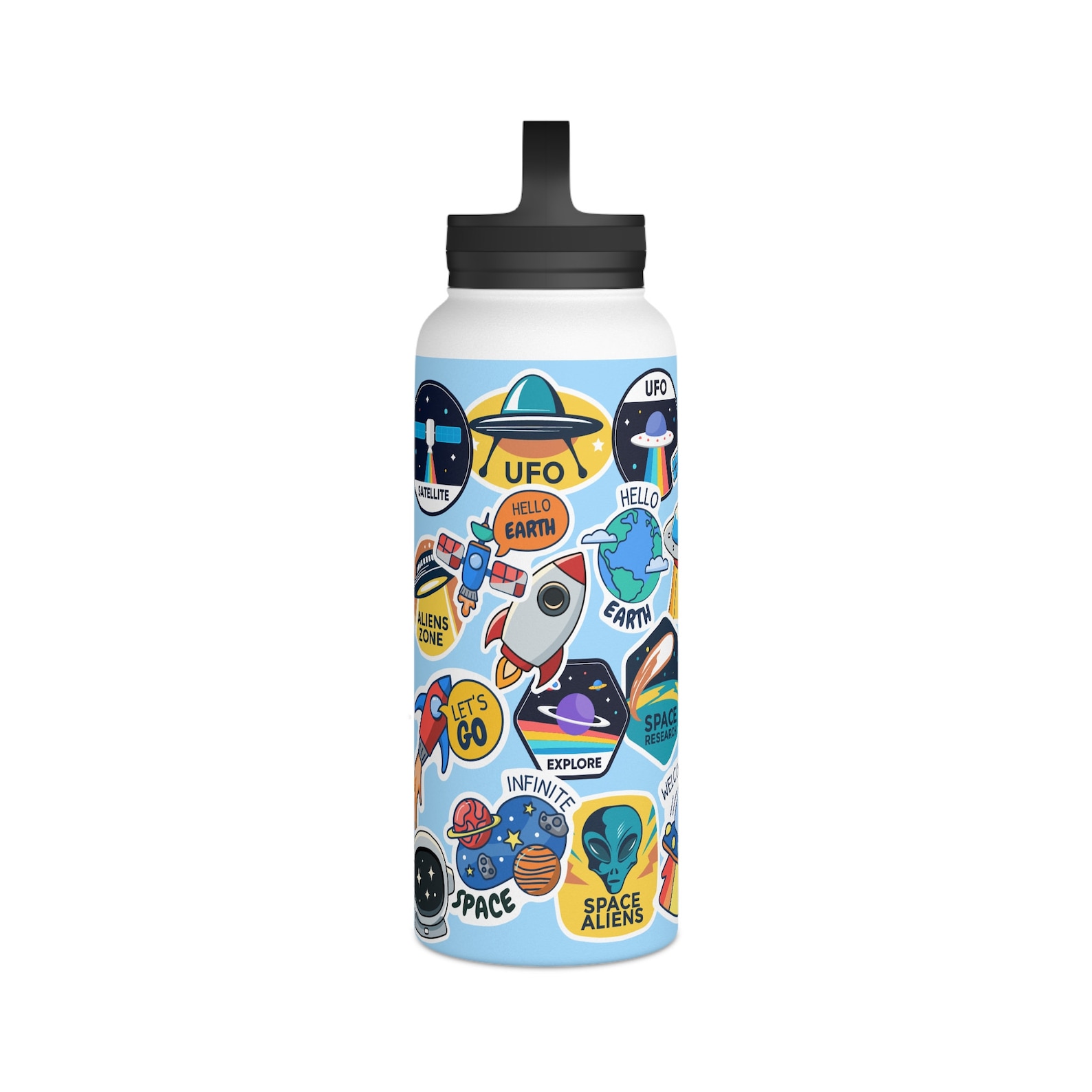 Sticker Collage Water Bottle, Water Bottle With Stickers, Space Theme ...