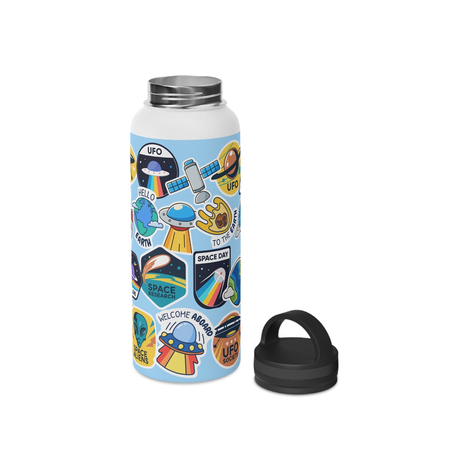Sticker Collage Water Bottle, Water Bottle With Stickers, Space Theme ...