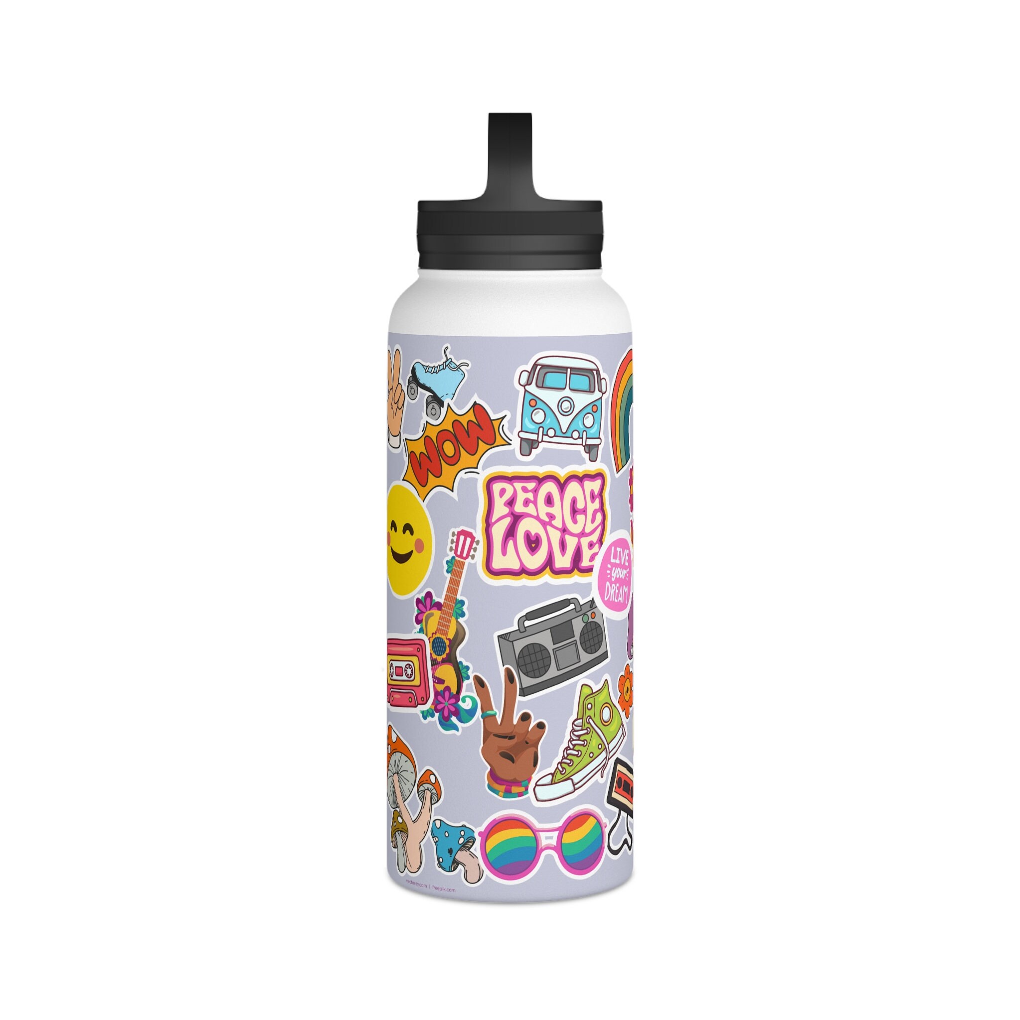 Sticker Collage Water Bottle, Water Bottle With Stickers, Retro Theme ...