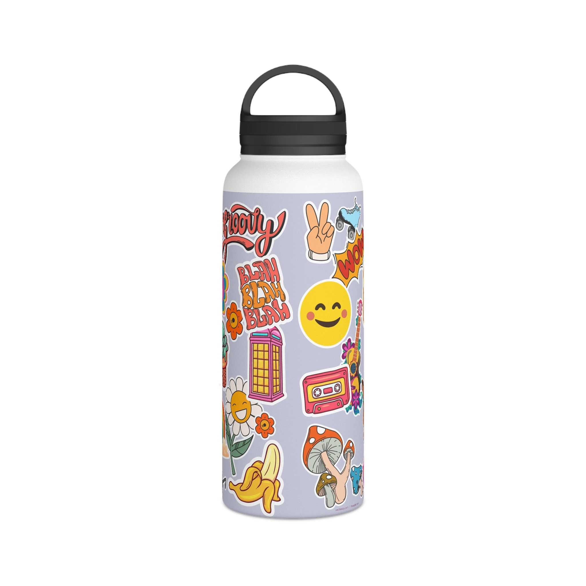 Sticker Collage Water Bottle, Water Bottle With Stickers, Retro Theme ...