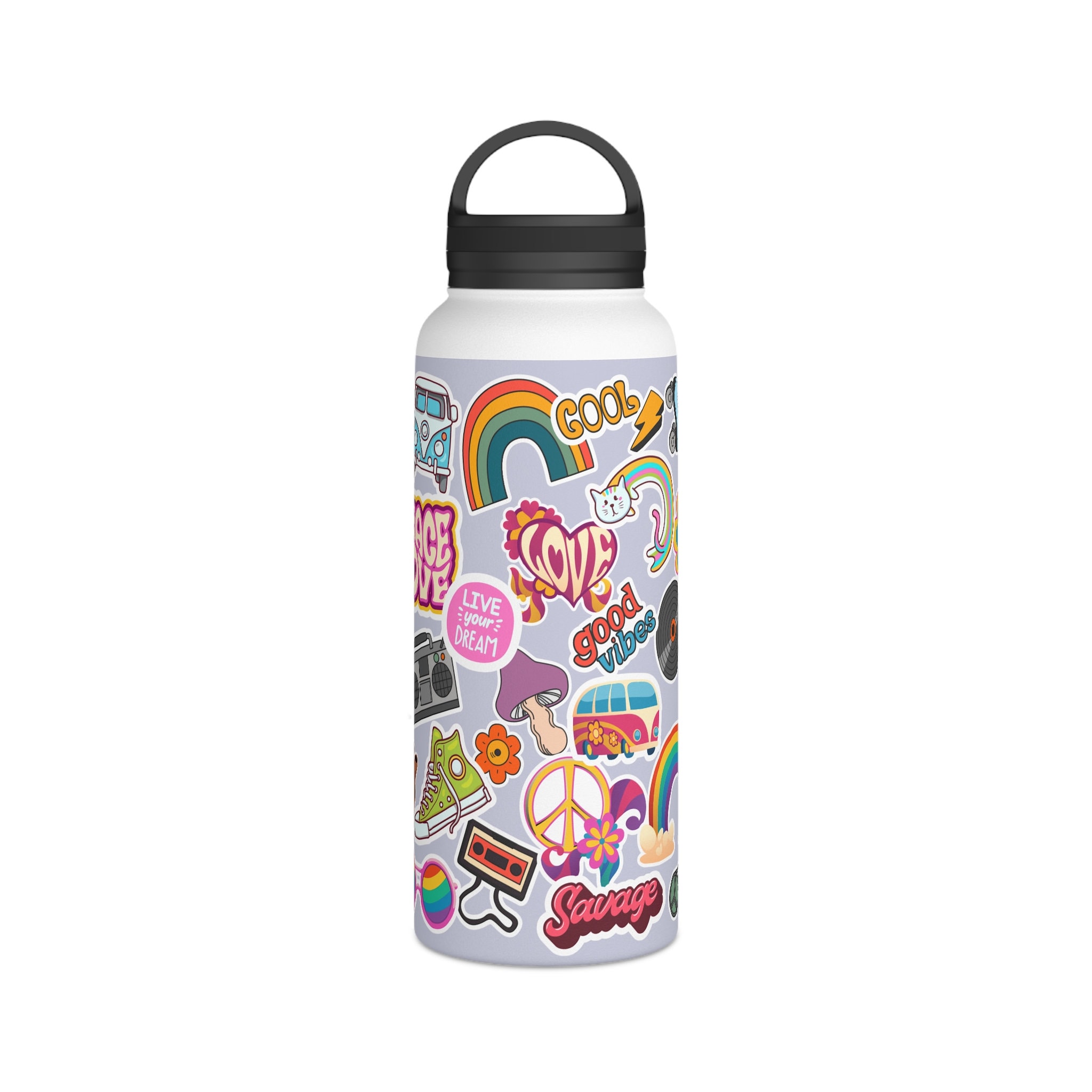 Sticker Collage Water Bottle, Water Bottle With Stickers, Retro Theme ...