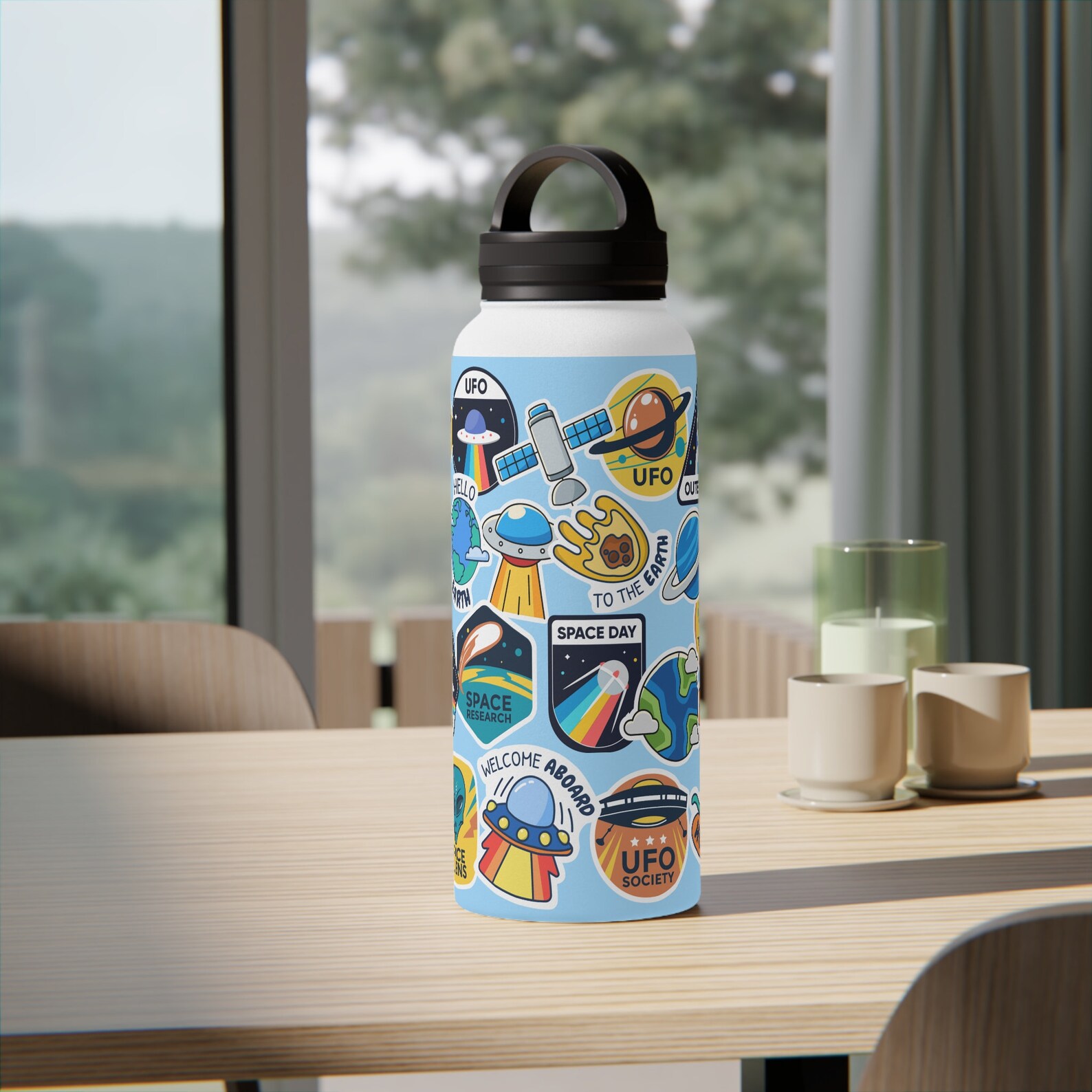 Sticker Collage Water Bottle, Water Bottle With Stickers, Space Theme ...