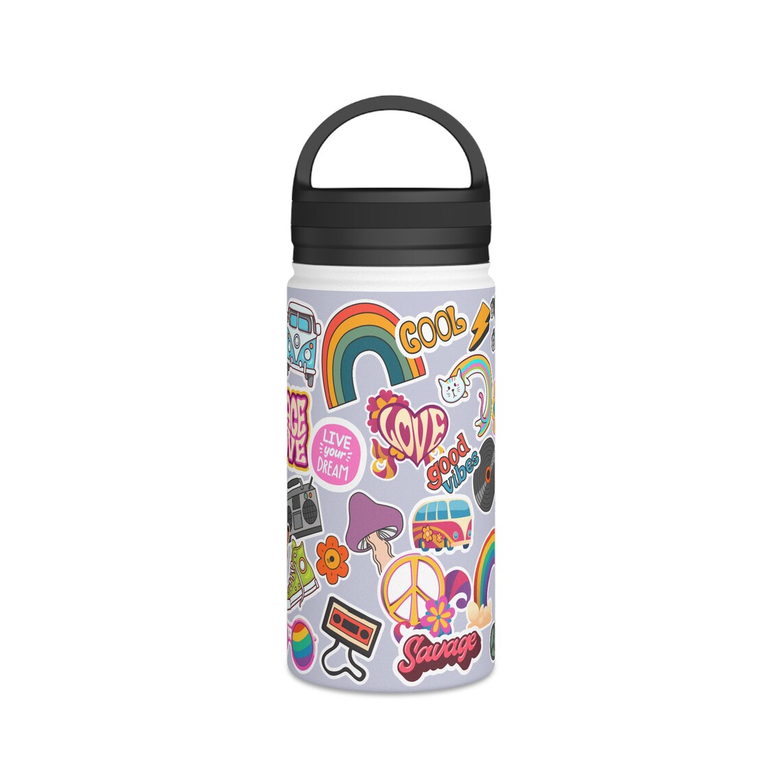 Sticker Collage Water Bottle, Water Bottle With Stickers, Retro Theme ...