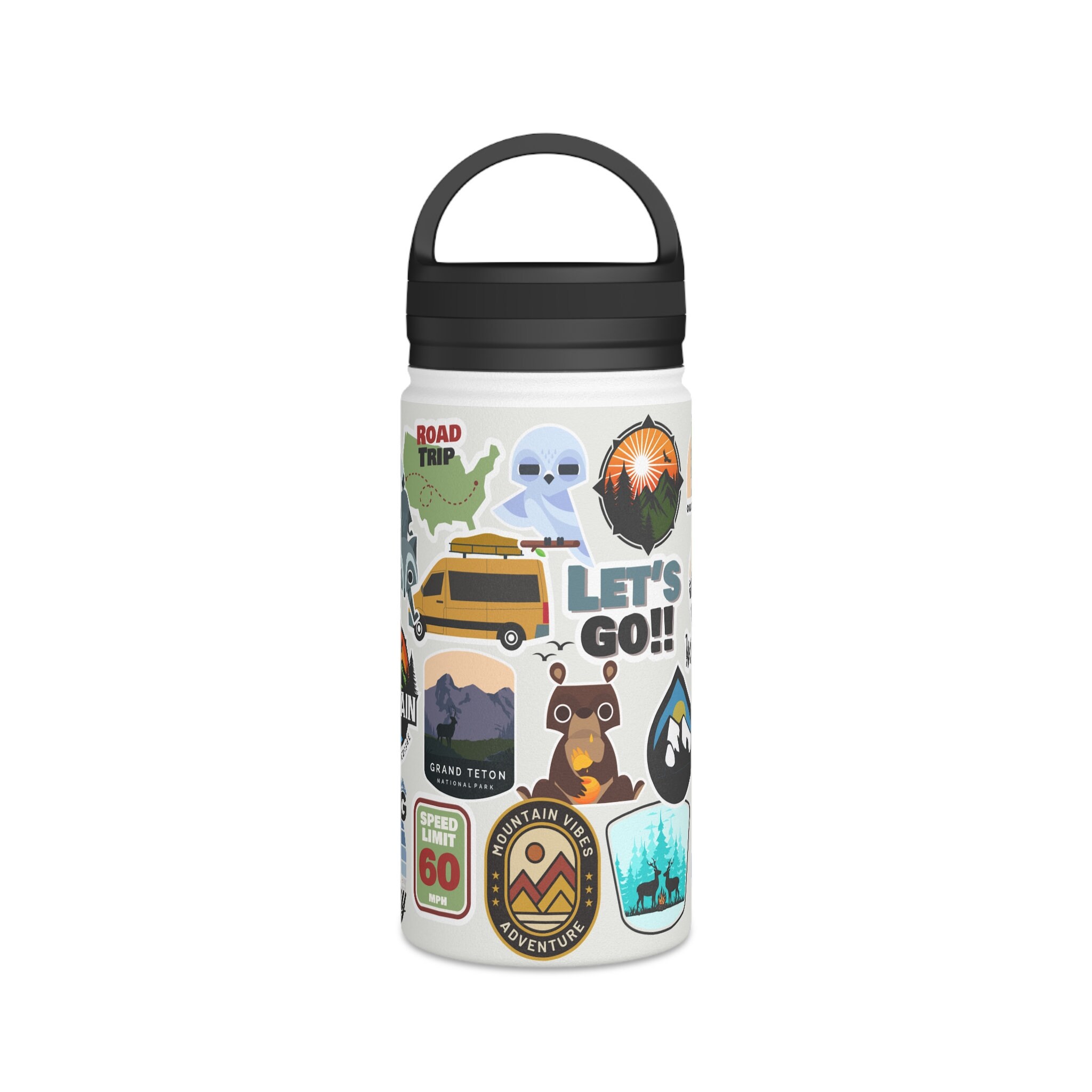Sticker Collage Water Bottle, Water Bottle With Stickers, Hiking Theme ...