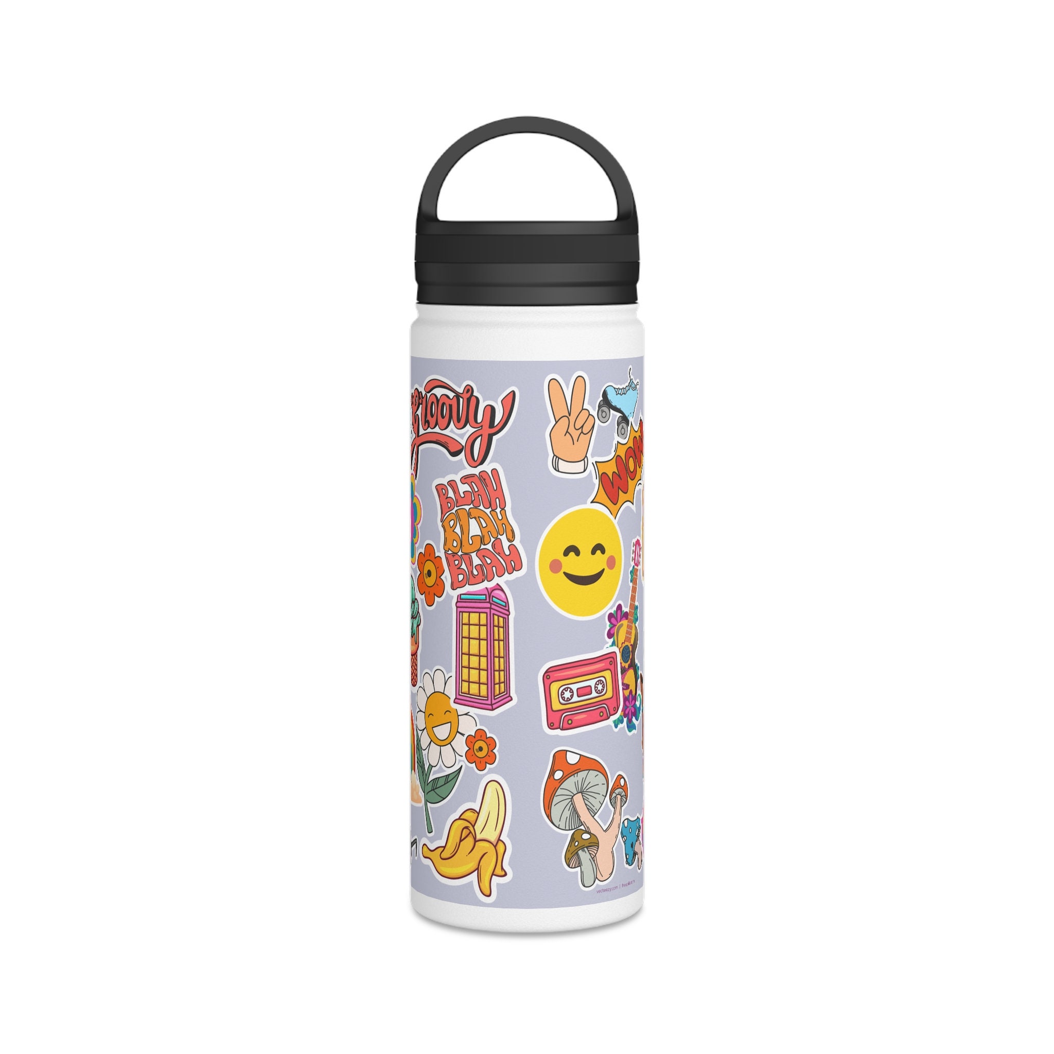 Sticker Collage Water Bottle, Water Bottle With Stickers, Retro Theme ...