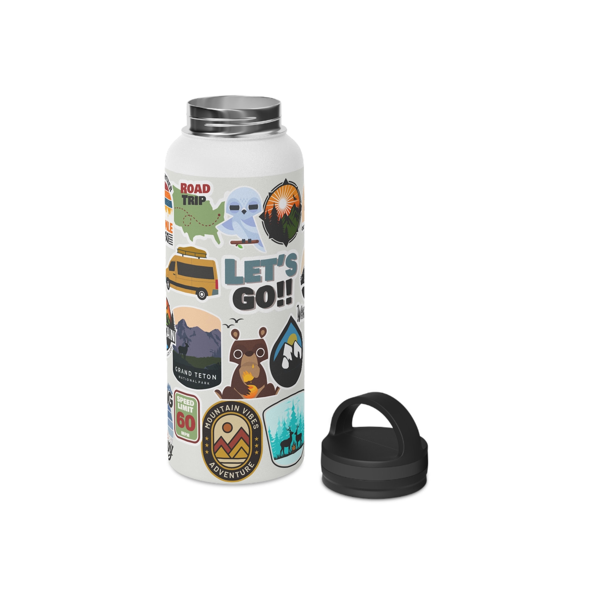 Sticker Collage Water Bottle, Water Bottle With Stickers, Hiking Theme ...