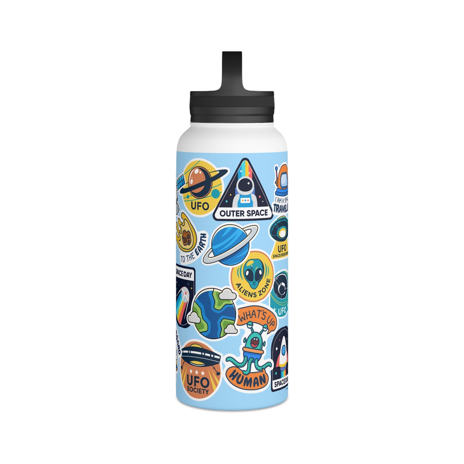 Sticker Collage Water Bottle, Water Bottle With Stickers, Space Theme ...